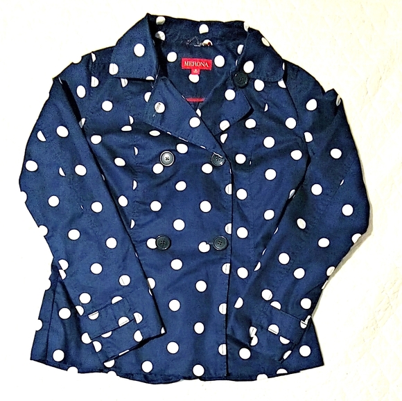 Merona | Jackets & Coats | Super Cute Navywhite Polka Dot Pea Coat ...